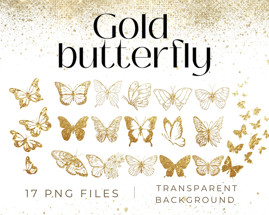 Gold Butterfly PNG, Gold Glitter Butterfly, Butterfly Clipart ...