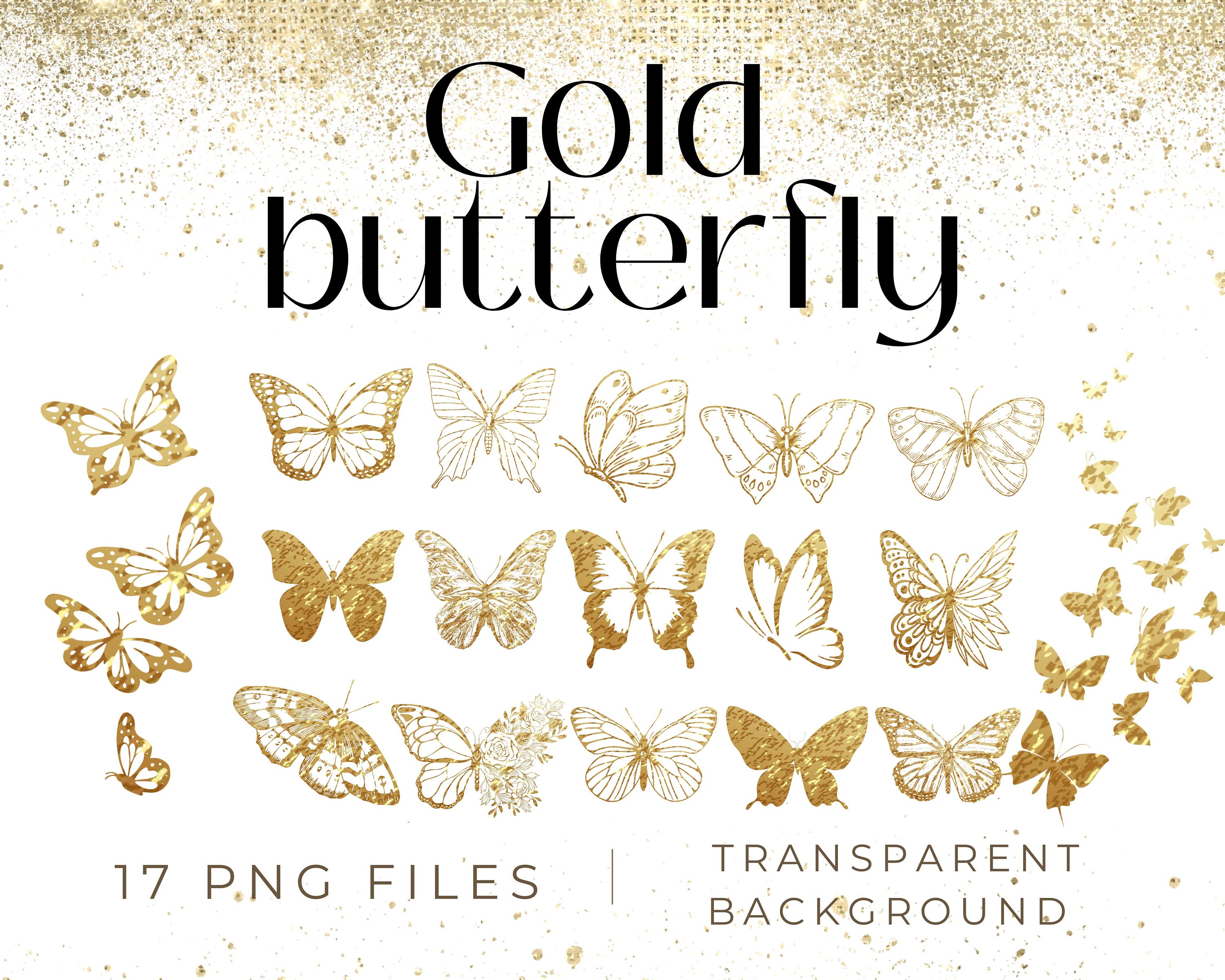 Gold Butterfly PNG, Gold Glitter Butterfly, Butterfly Clipart ...