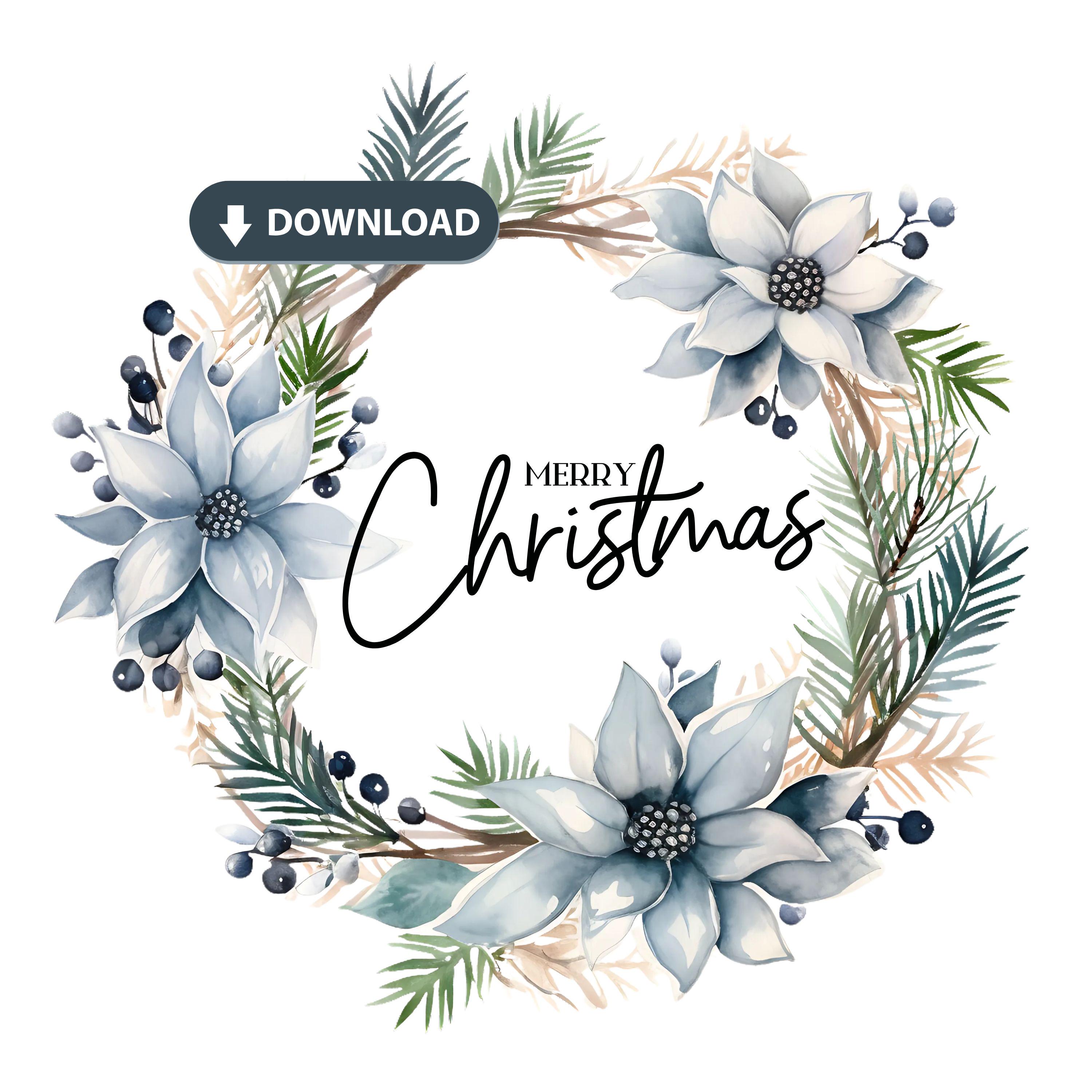 Christmas Circle Frame PNG, Christmas Wreath Digital File, Poinsettia ...