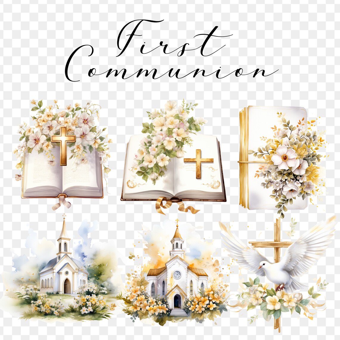 First Communion Clipart, First Communion PNG Bundle, Christian Symbols ...