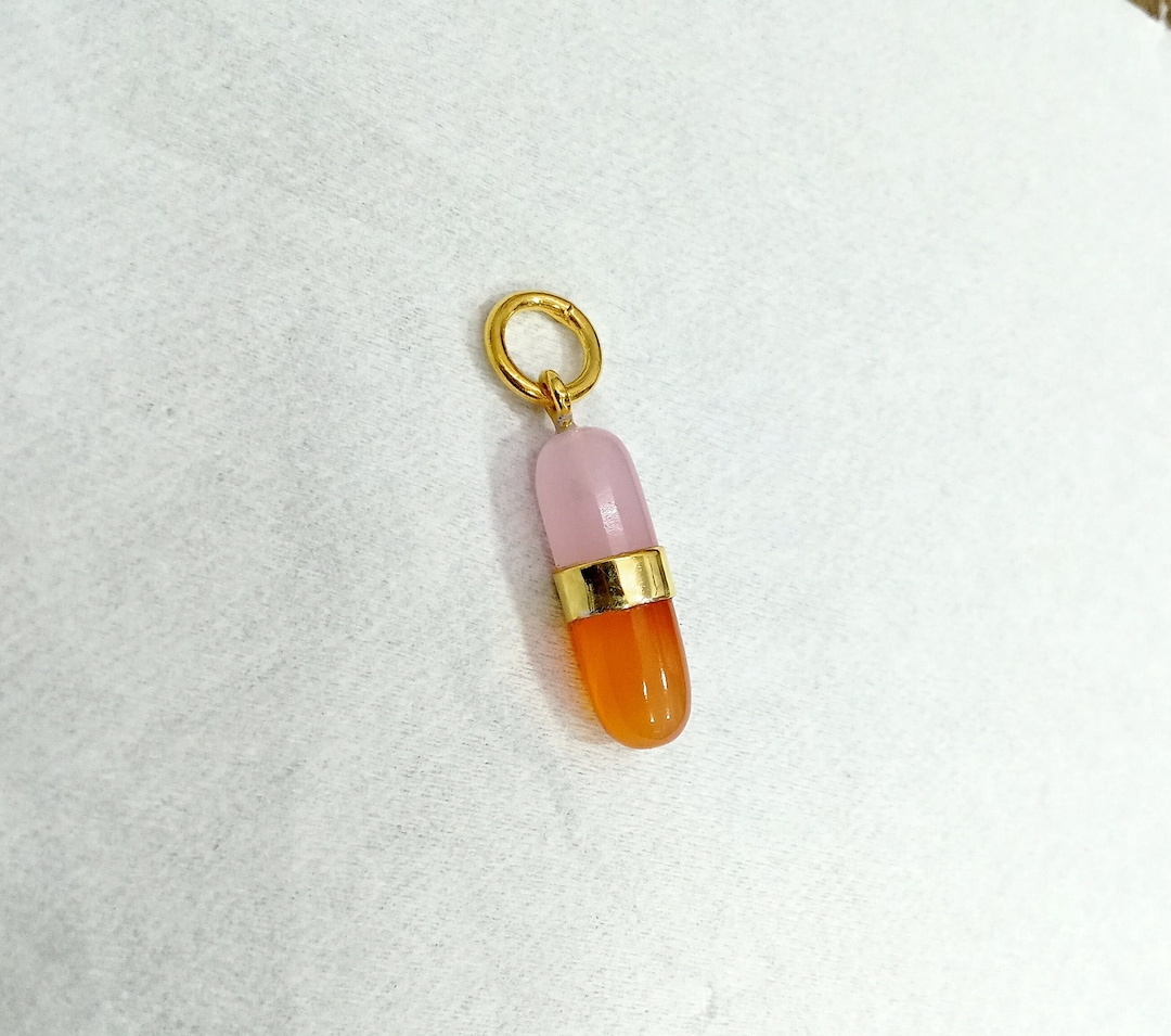 Pill Capsule, 18k Gold Pill Charms, Carabiner, Pill Pendant, Tases ...