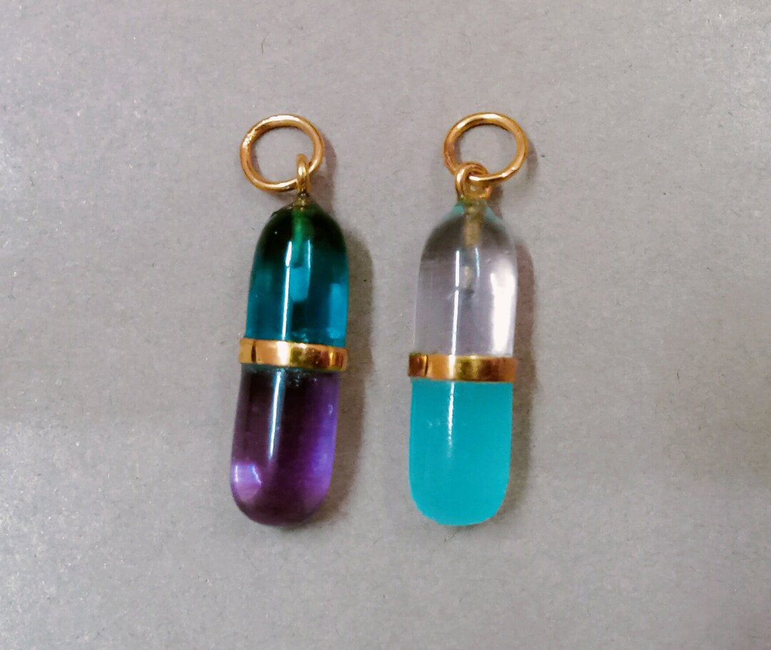 Gemstone Pill Capsule Pendant: Sterling Silver Gold Bezel Charm - Etsy