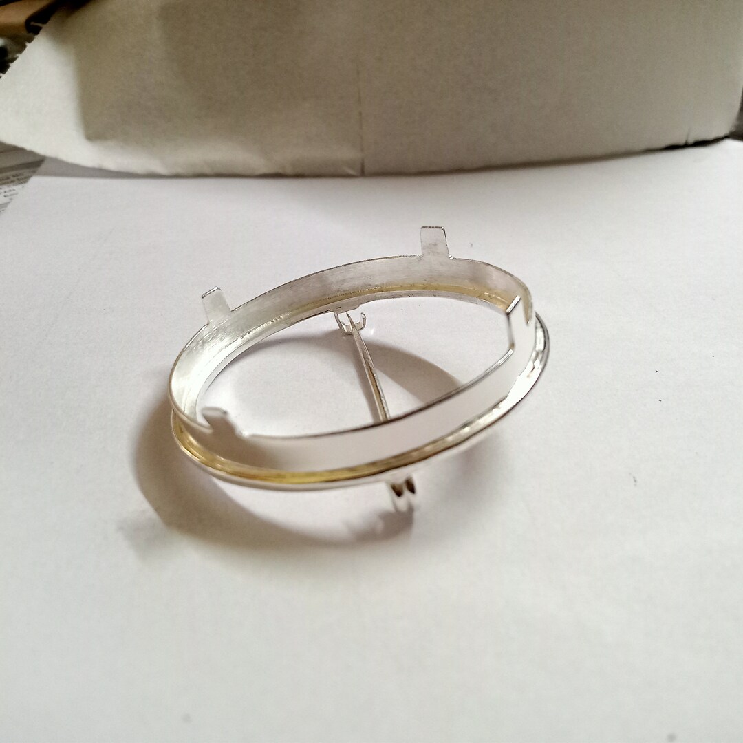 925 Sterling Silver Round Bezel Blank Trays With Brooch Pins, Safety ...