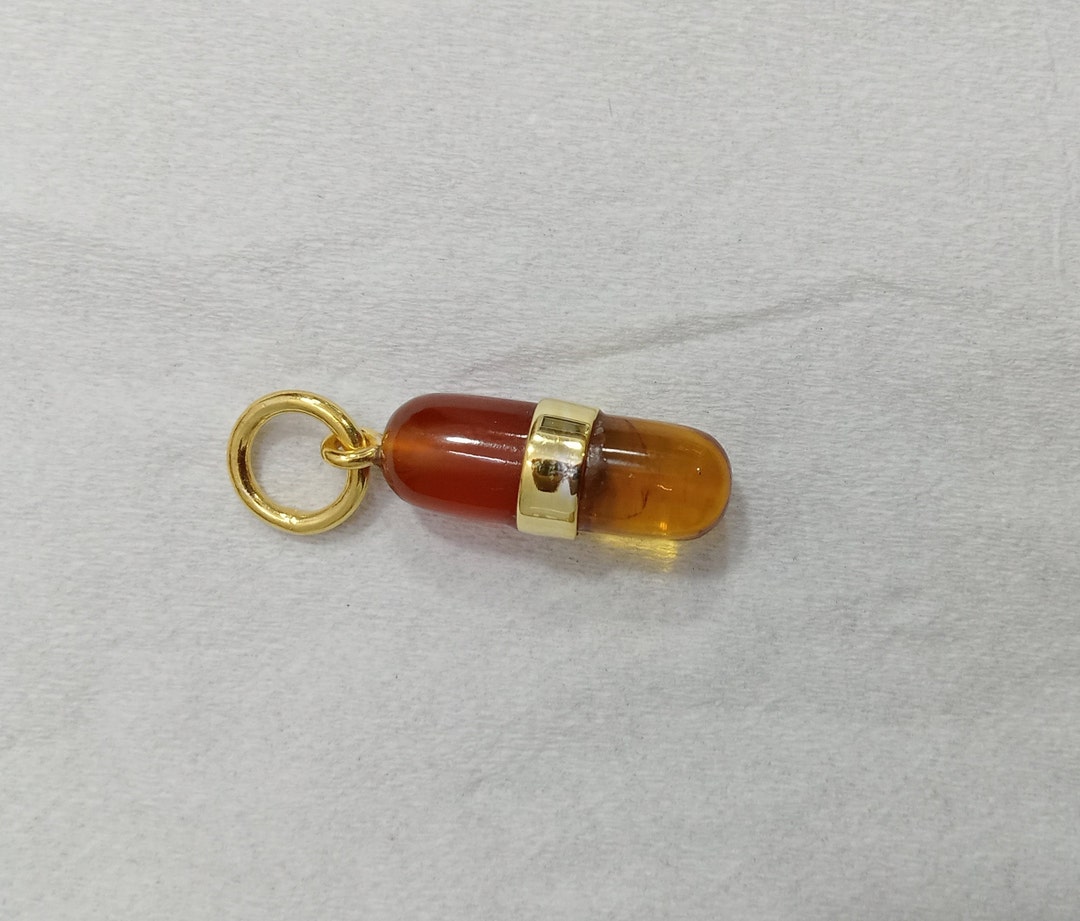 Gold Vermeil Pill Charm: Carnelian & Honey Quartz Pendant - Etsy