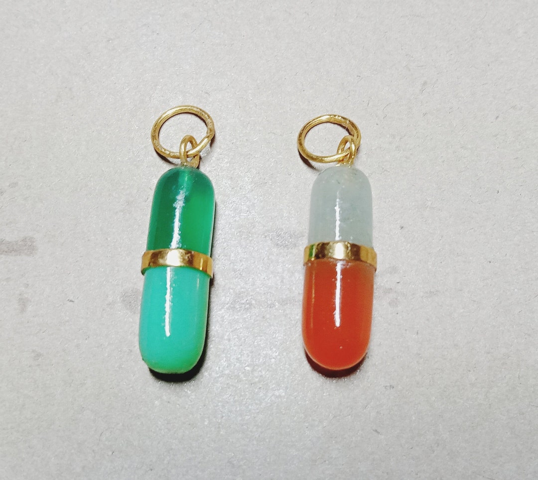 Gemstone Pill Capsule Pendant: 18k Gold, Sterling Silver, Aquamarine ...