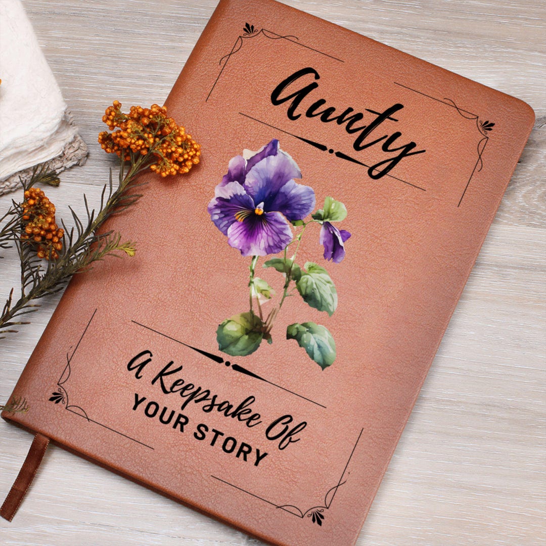 Personalized Aunty Journal With Birth Flower, Custom Leather Notebook ...