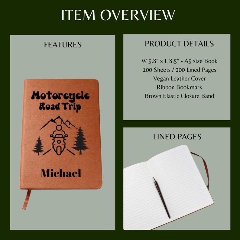 Motorcycle Road Trip Journal Personalized Travel Notebook Custom Name ...