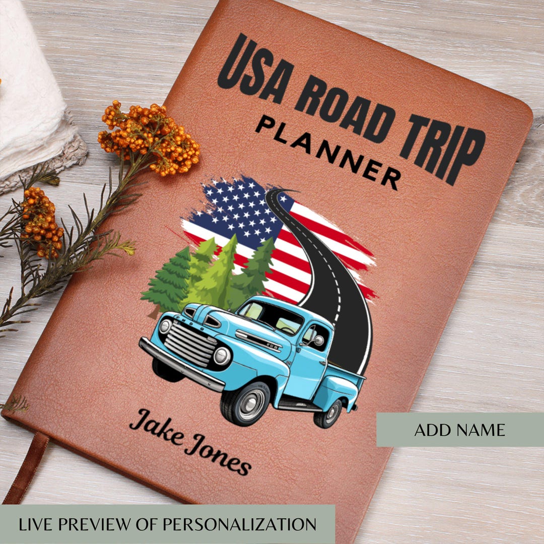 Personalized Road Trip Planner Leather Journal – USA Travel Custom ...