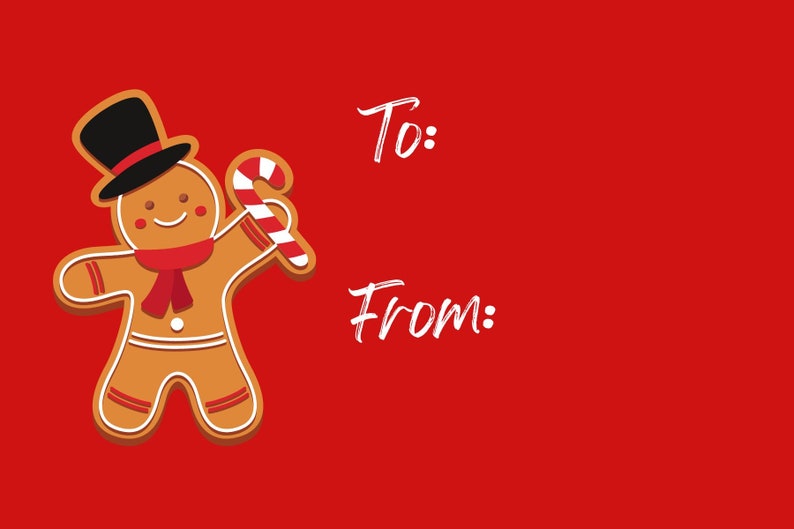 Printable Red Gingerbread Gift Tag Sticker, Gift Labels, Gift Stickers ...