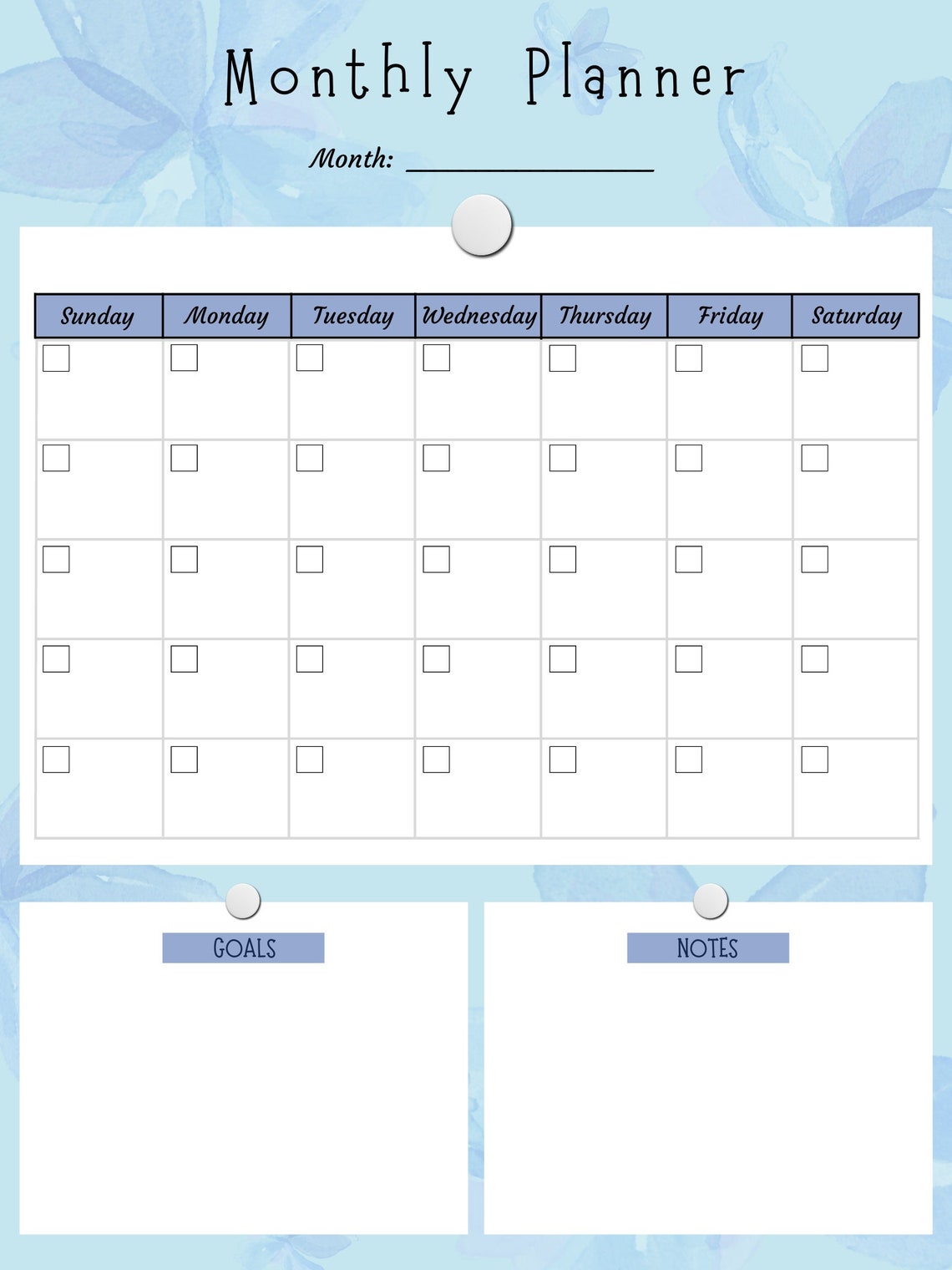 Printable Customizable Monthly Blue Calendar, Instant Download, Custom ...