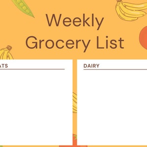 PRINTABLE Weekly Grocery List - Etsy