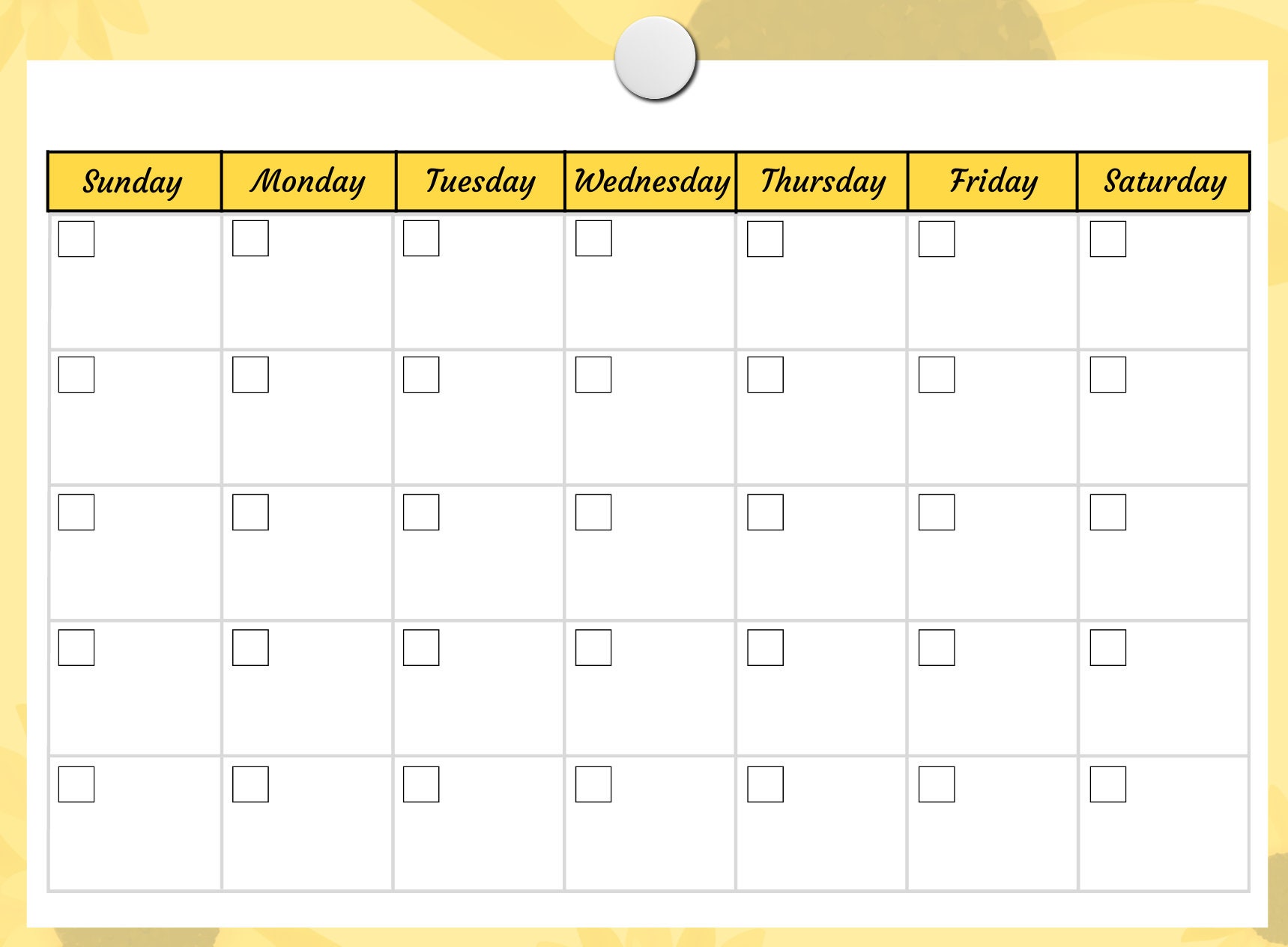 Printable Customizable Monthly Yellow Calendar, Instant Download ...