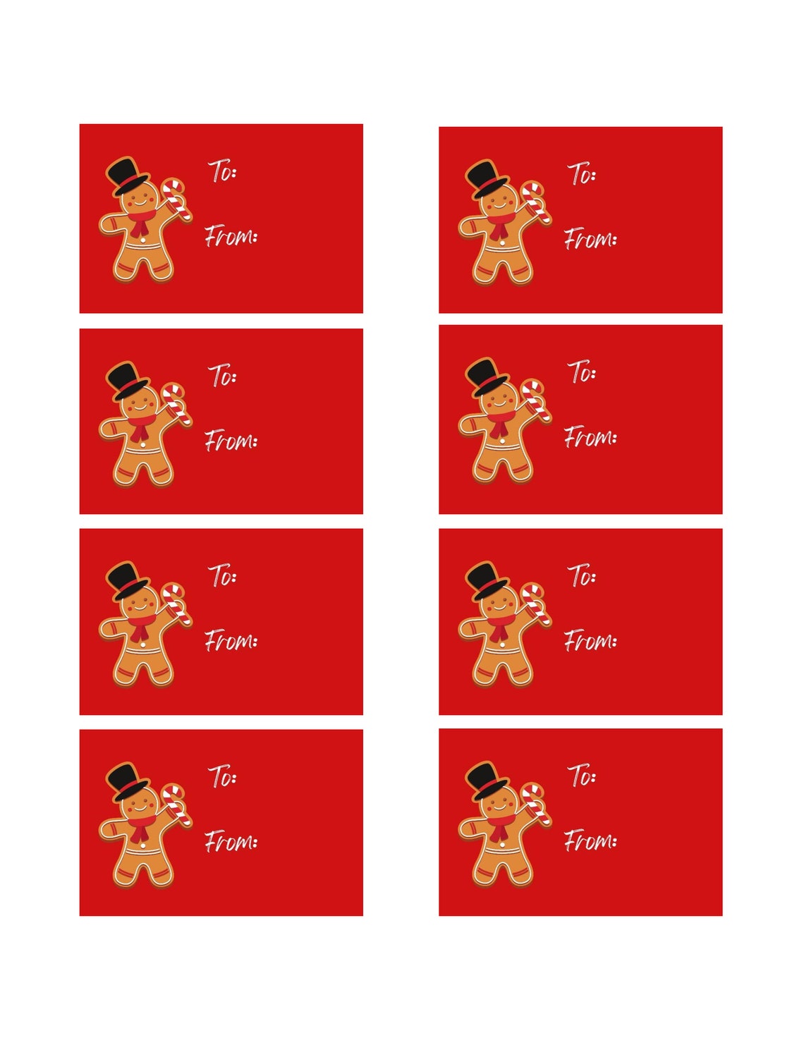 Printable Red Gingerbread Gift Tag Sticker, Gift Labels, Gift Stickers ...