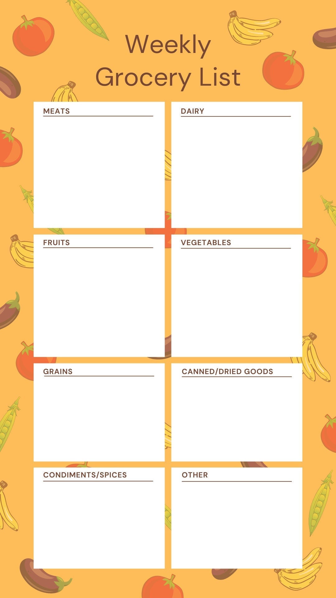 PRINTABLE Weekly Grocery List - Etsy