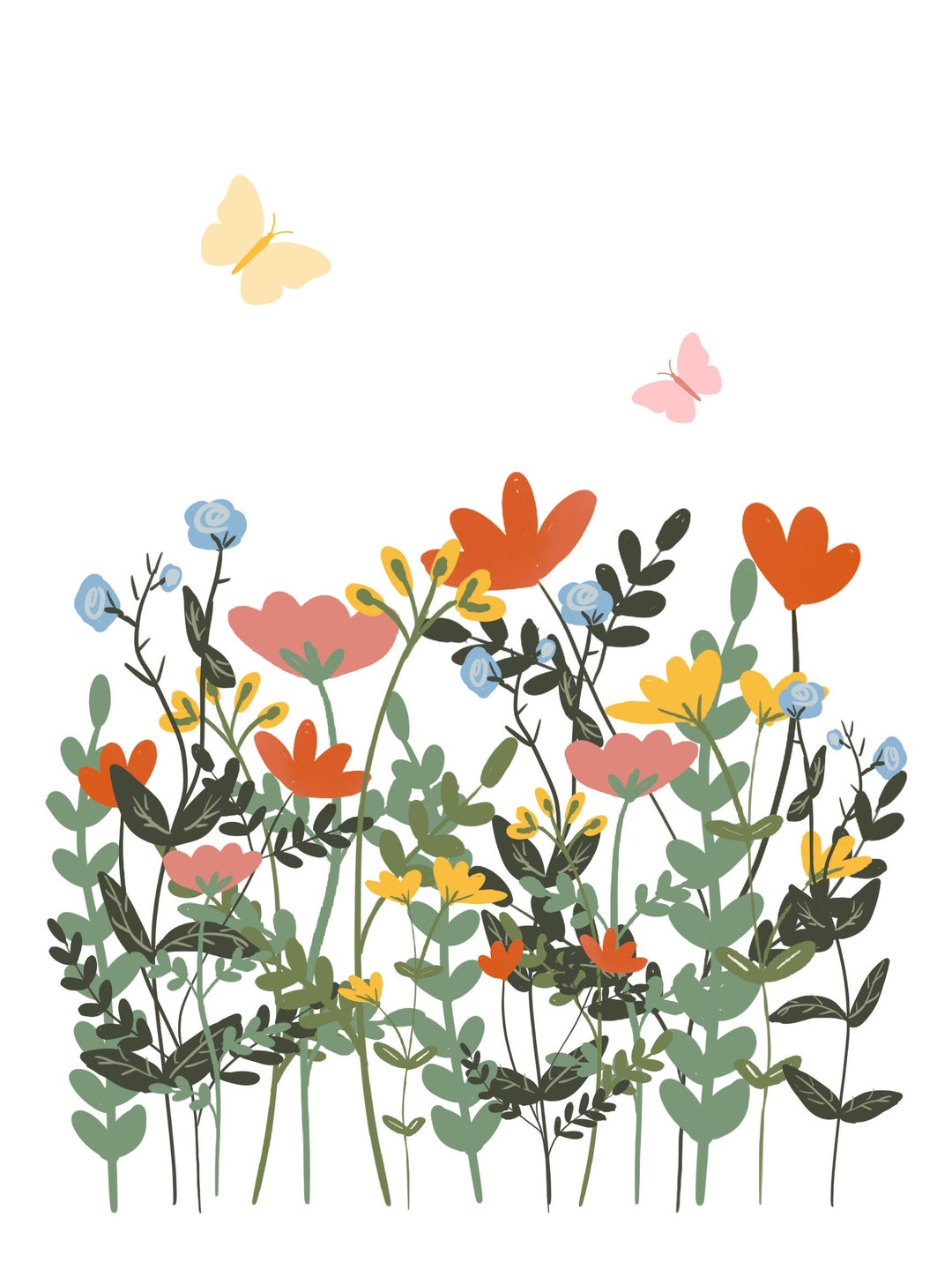 Printable Wildflower and Butterfly Print - Etsy