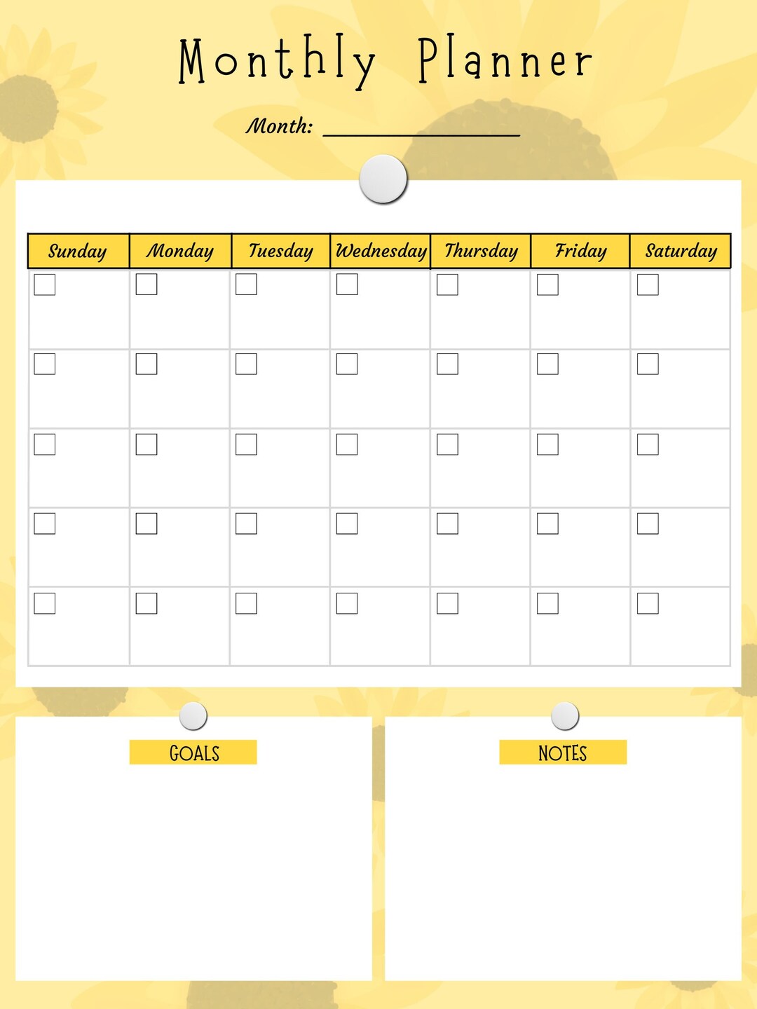 Printable Customizable Monthly Yellow Calendar, Instant Download ...