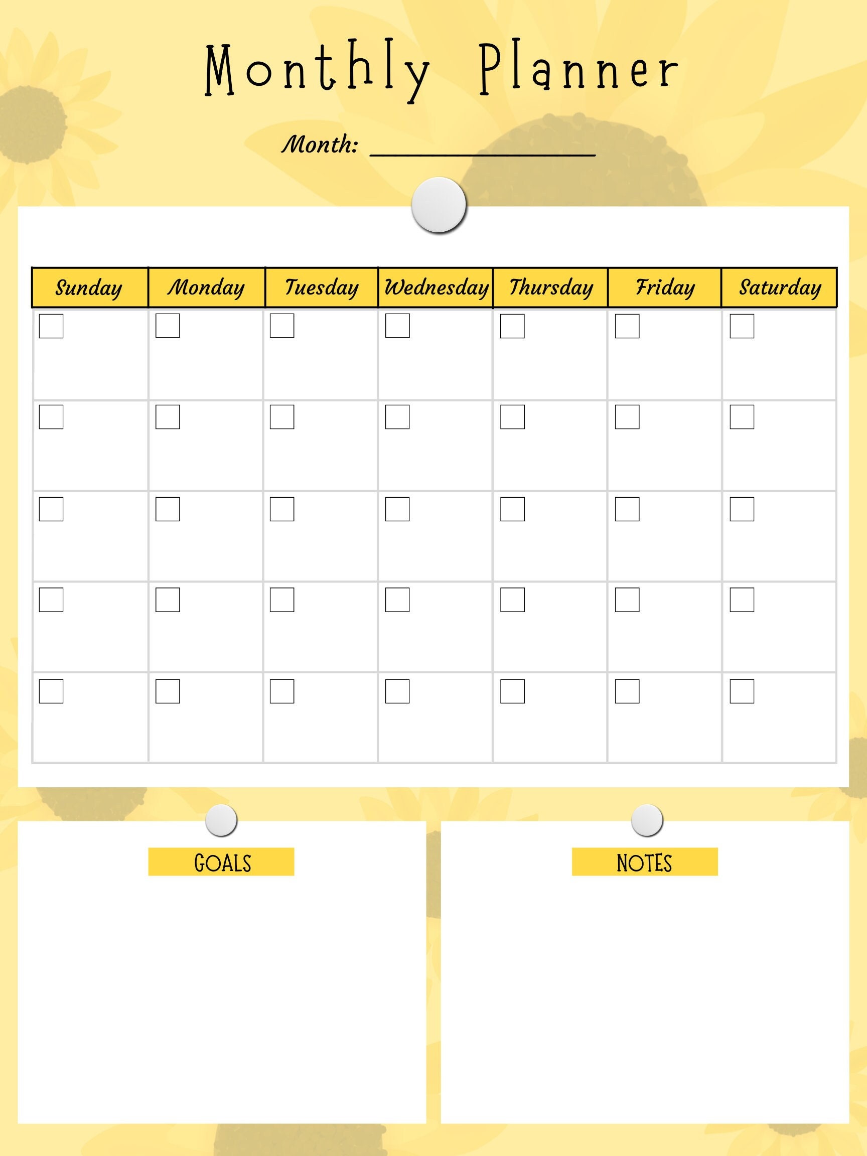 Printable Customizable Monthly Yellow Calendar, Instant Download ...