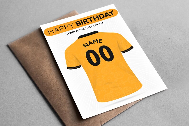 Personalised Wolverhampton Wanderers Birthday Card - A5 Football Shirt ...