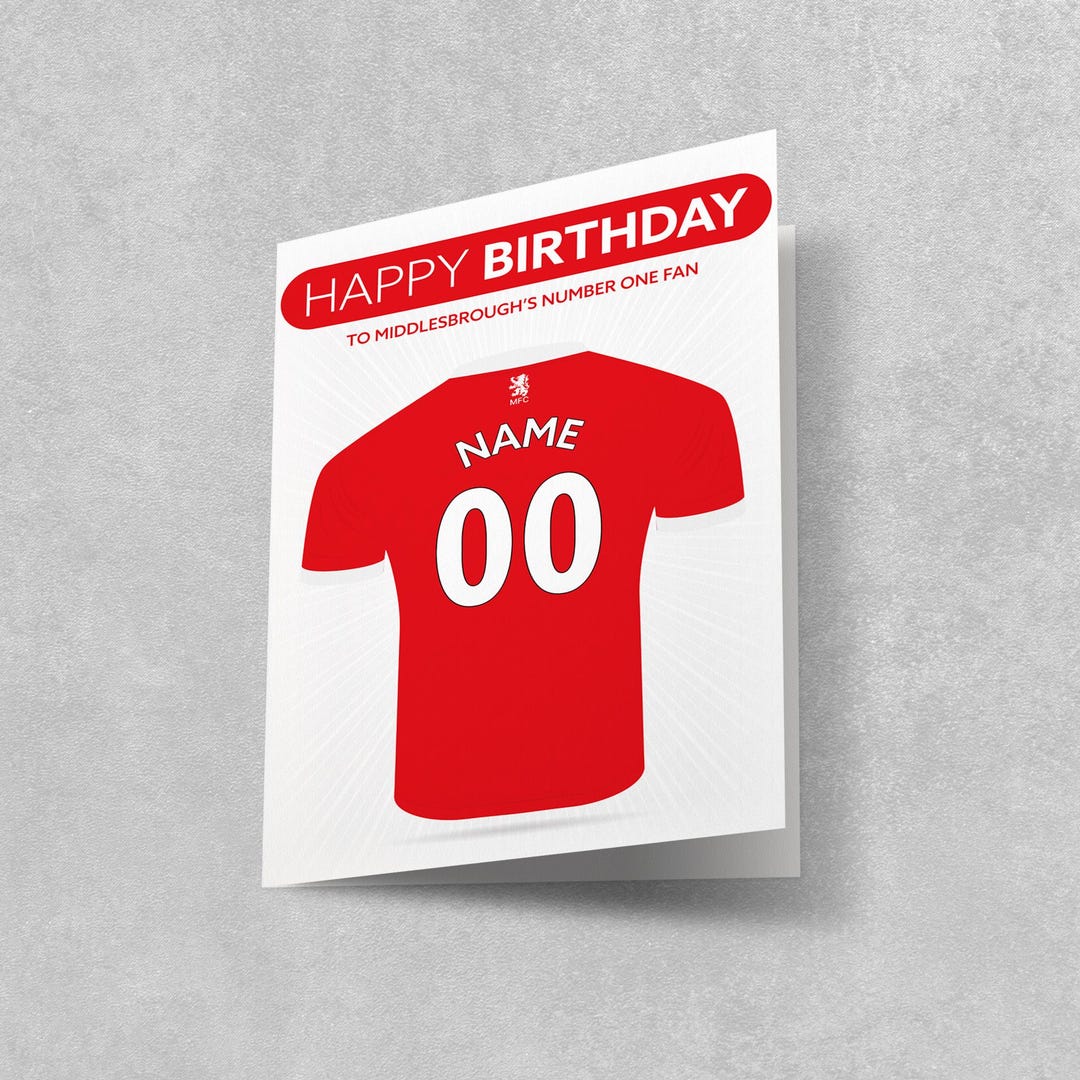 Middlesbrough Football Shirt Birthday Card: Personalised Gift (4x6 ...