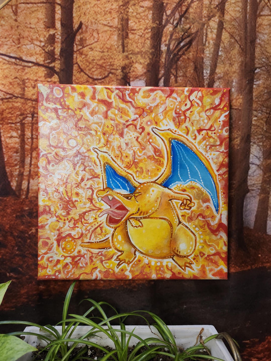 Charizard Painting Acrylic Pokémon Unique Card Replica Stylized Fanart ...