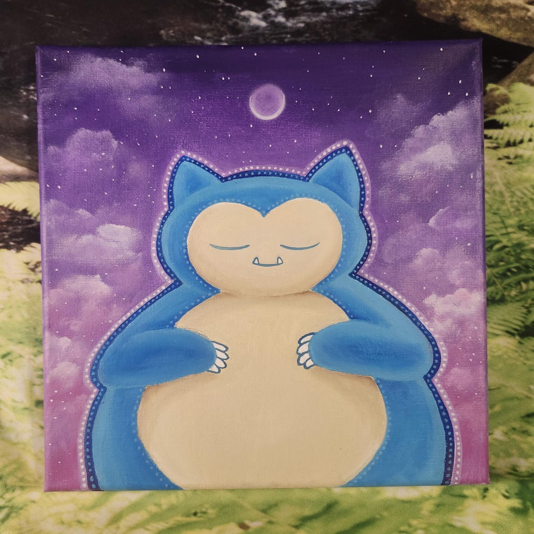 Handmade Dreamy Snorlax Acrylic Painting, Pokémon Fanart (10x10) - Etsy