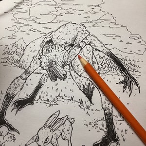 Scary Halloween Werewolf Colouring Page Werefox Digital Download - Etsy