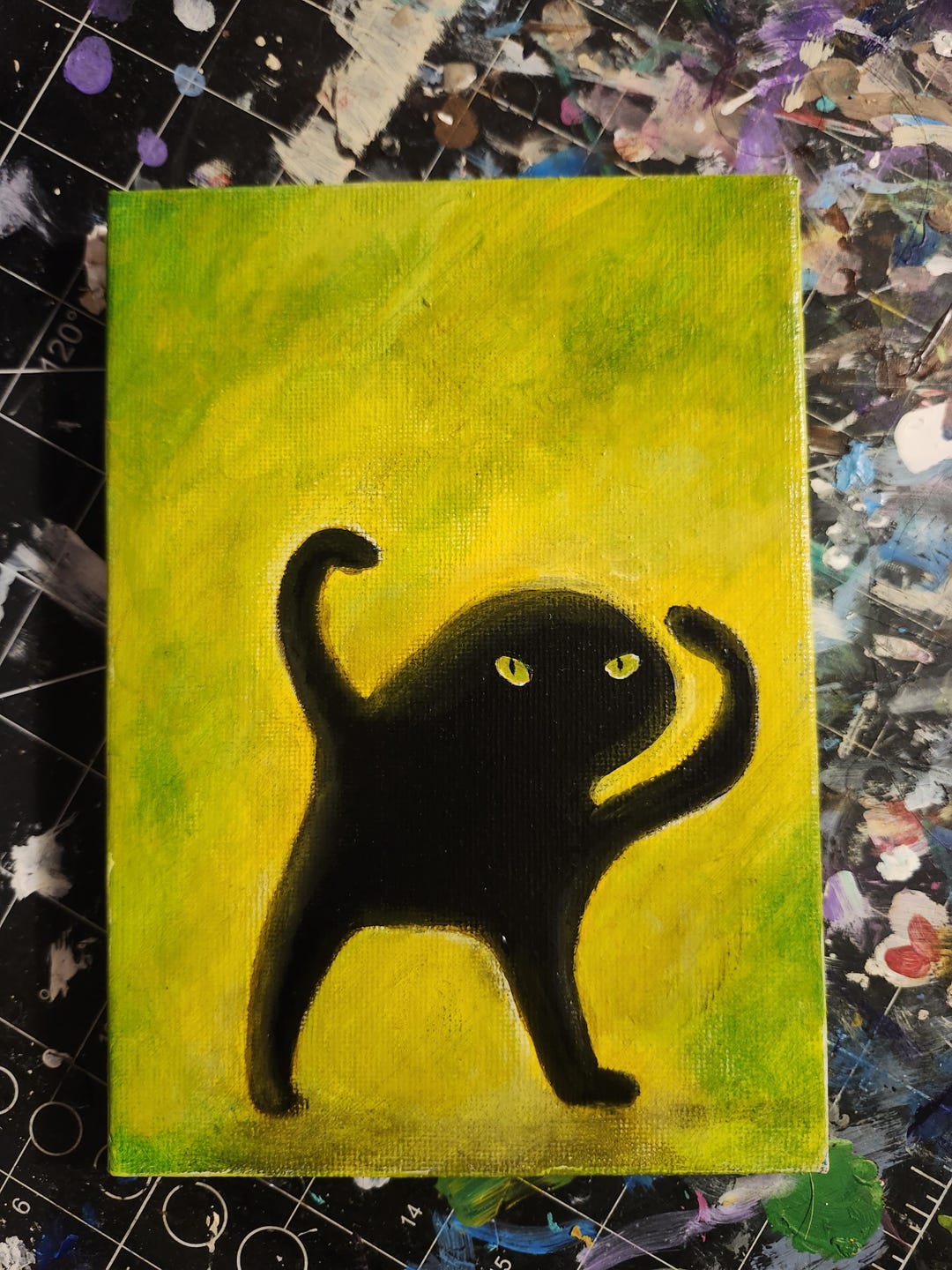 Cursed Cat Meme Painting on 5x7 Inch Stretched Canvas Hand Painted ...