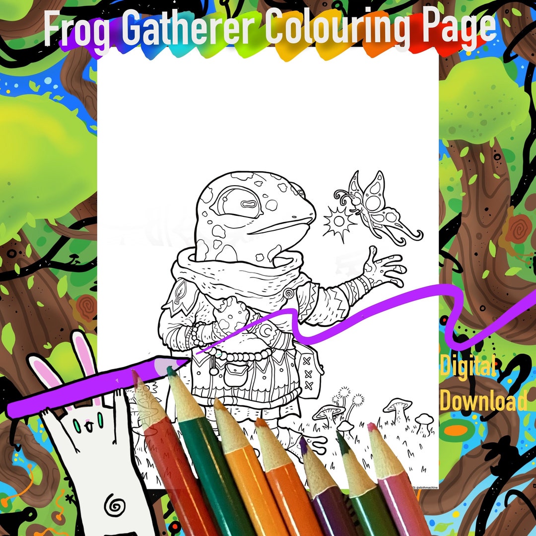 Fantasy Frog Gatherer Colouring Page JPG/PDF - Etsy