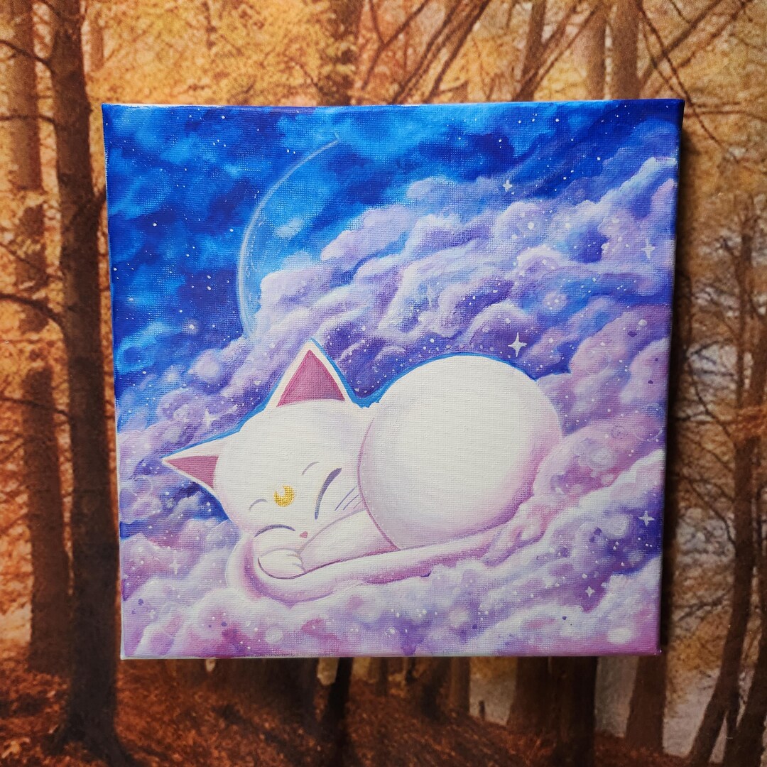 Sailor Moon Artemis Handmade Painting 10x10 Fan Art Cute Cat Gift Idea ...