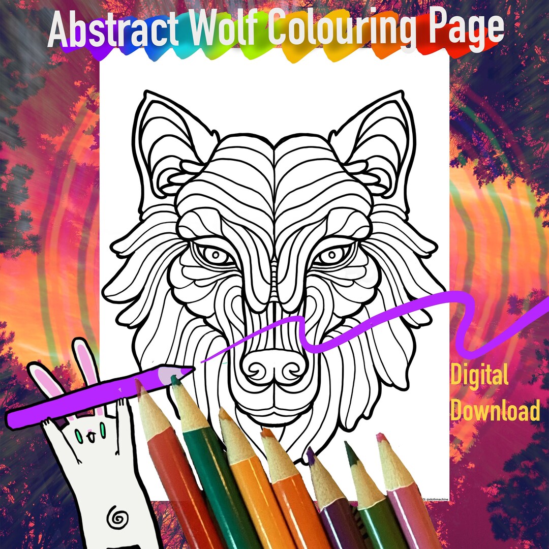 Abstract Wolf Adult Colouring Page for Meditation Download (JPG/PDF ...