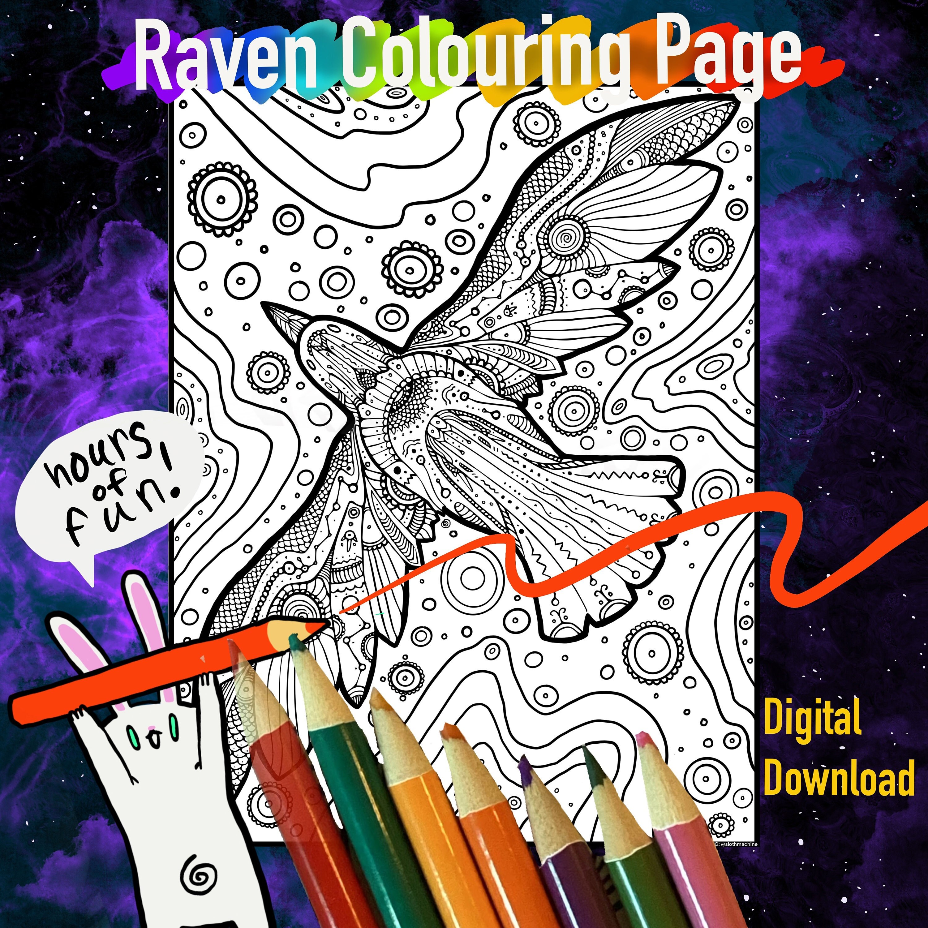 Raven High Detail Adult Colouring Page for Meditation JPG/PDF - Etsy
