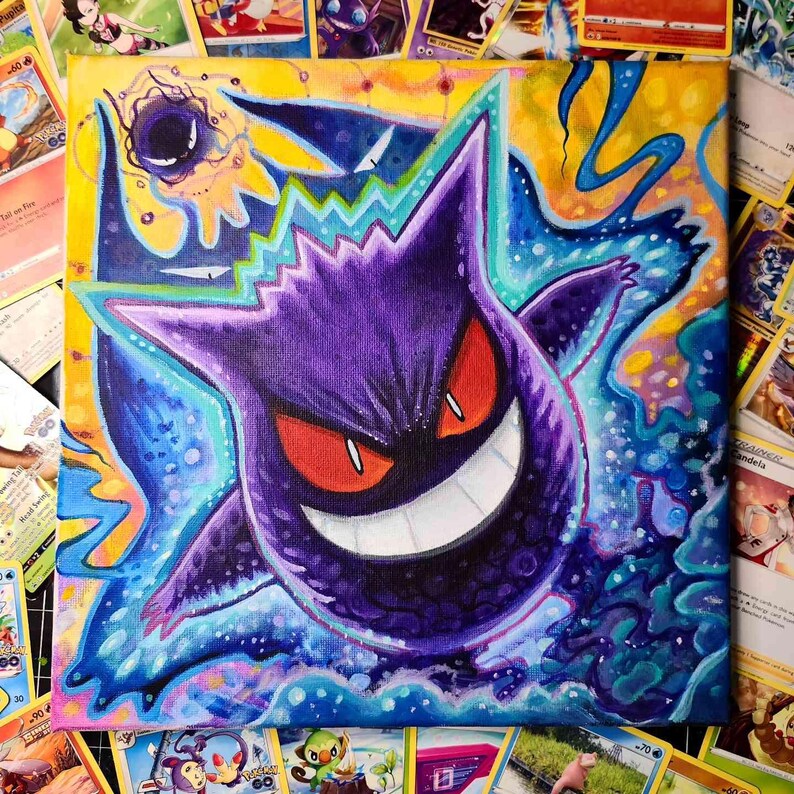 Gengar Pokemon Fanart Handmade Acrylic Painting 10x10 Canvas Easy to ...