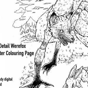 Scary Halloween Werewolf Colouring Page Werefox Digital Download - Etsy