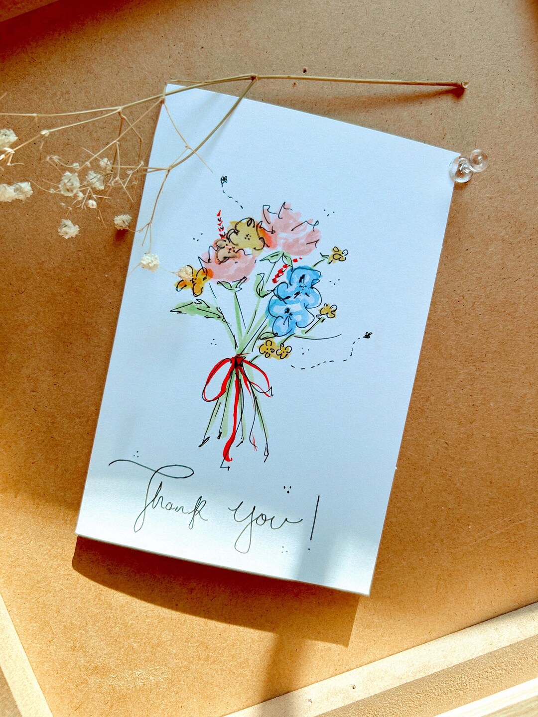 Handmade Watercolor Thank You Bouquet Card - Etsy