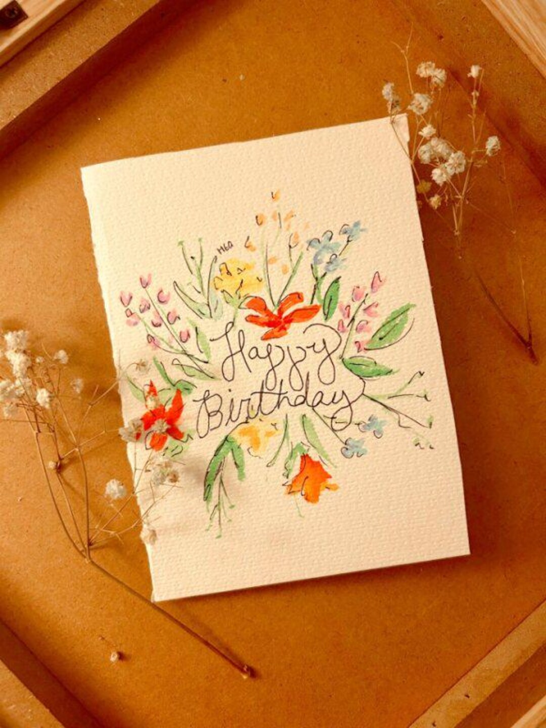 Handmade Watercolor Botanical Happy Birthday Bouquet Card - Etsy