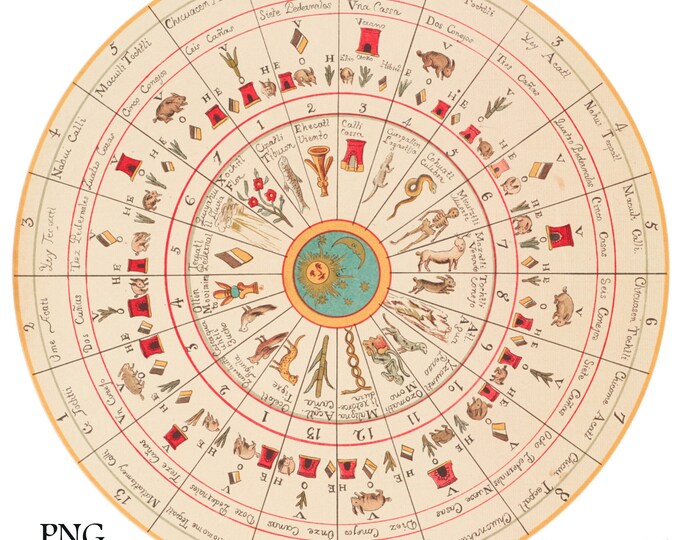 Sun Moon Stars Aztec Zodiac Signs Printable, Zodiac Wheel Astrology PNG ...