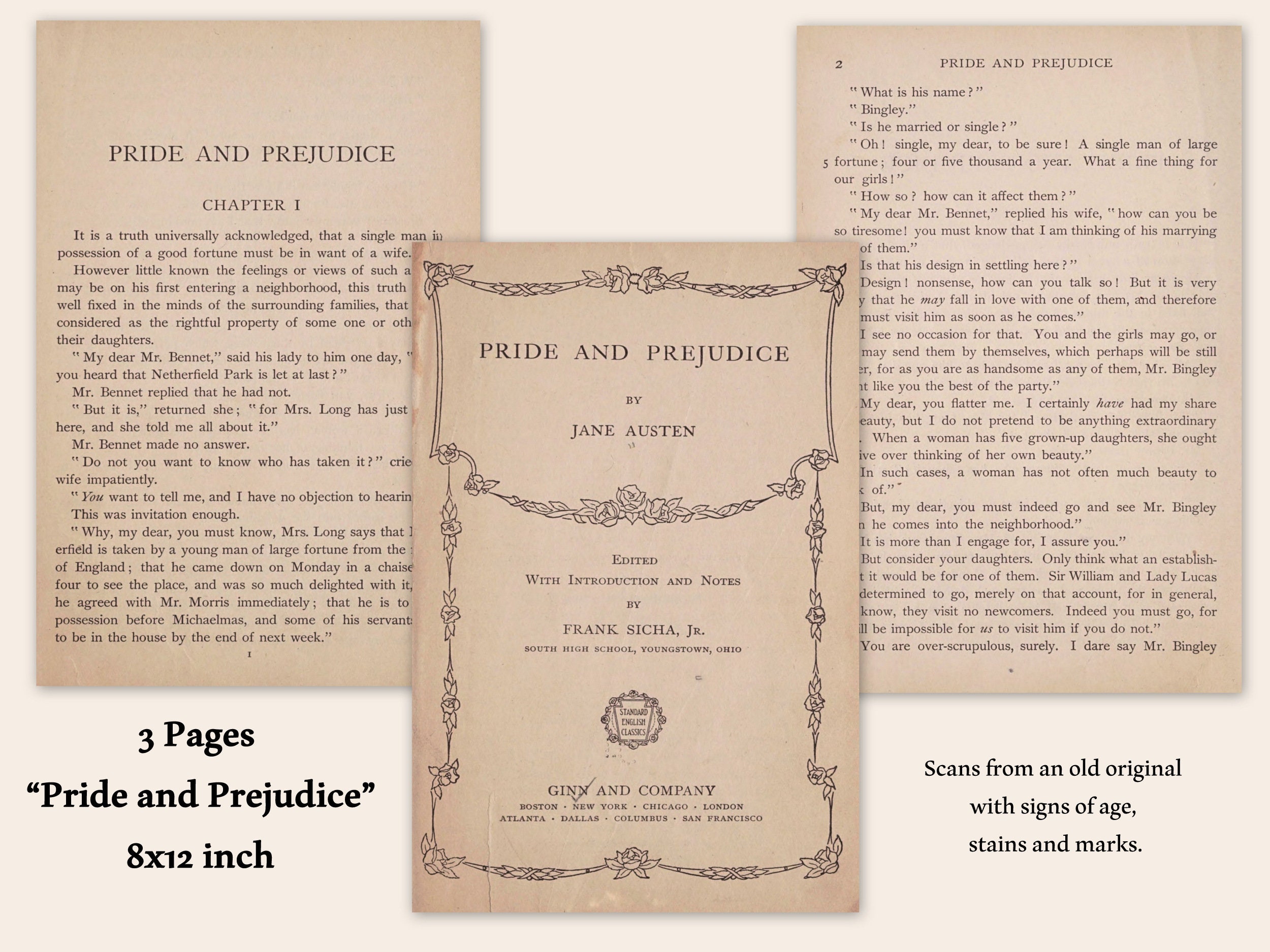 Literary Poster Set Pride and Prejudice 3 Piece Book Wall Art for ...