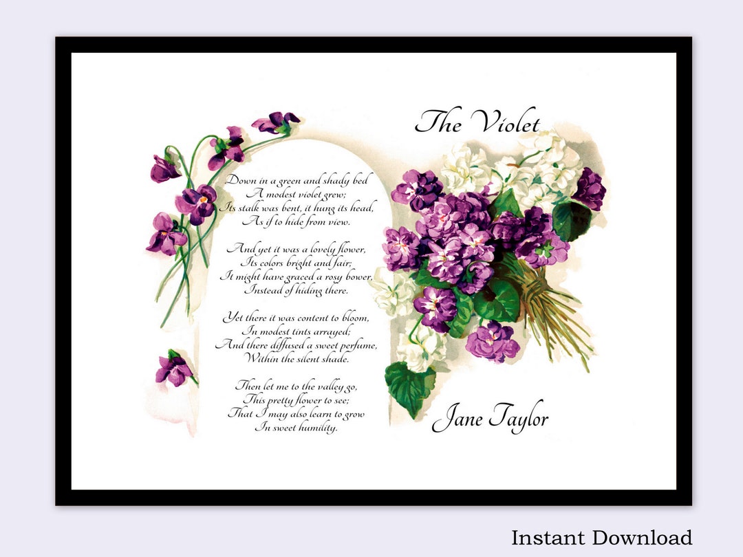 The Violet Poem by Jane Taylor, Lovely Spring Watercolor Printable Art ...
