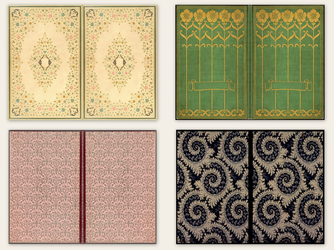 Antique Book Covers Printable Set 2, Book End Paper Digital, 8 Old Junk ...