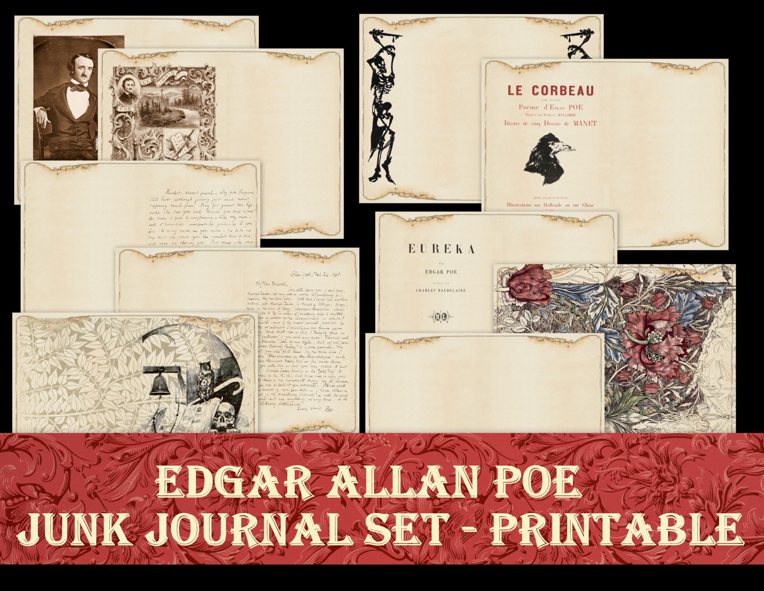 Edgar Allan Poe Gothic Journal Pages, Junk Journal PRINTABLE, Goth ...