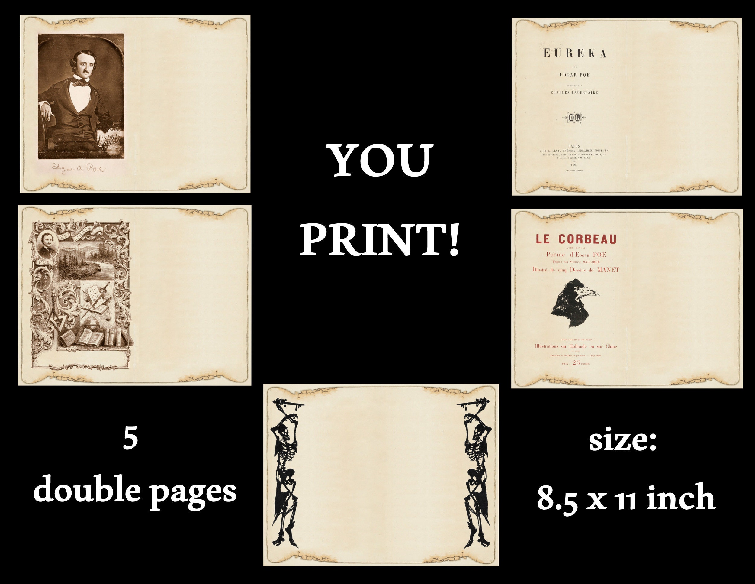 Edgar Allan Poe Gothic Journal Pages, Junk Journal PRINTABLE, Goth ...
