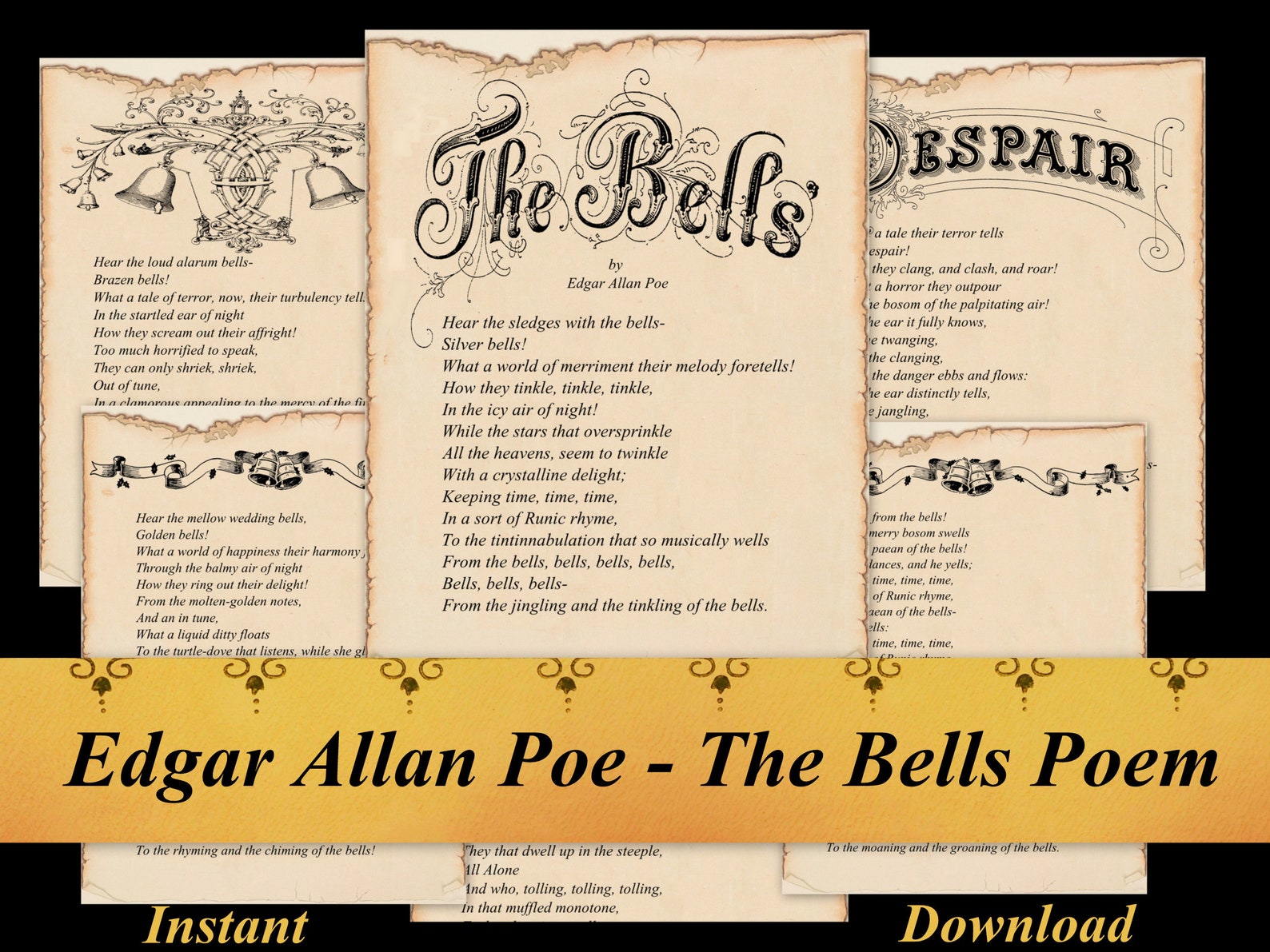 Edgar Allan Poe the Bells Poem, Poe Junk Journal Supplies, Poe ...