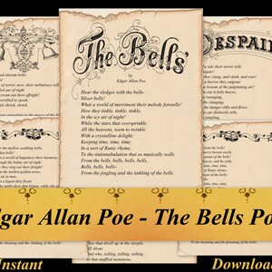 Edgar Allan Poe the Bells Poem, Poe Junk Journal Supplies, Poe ...