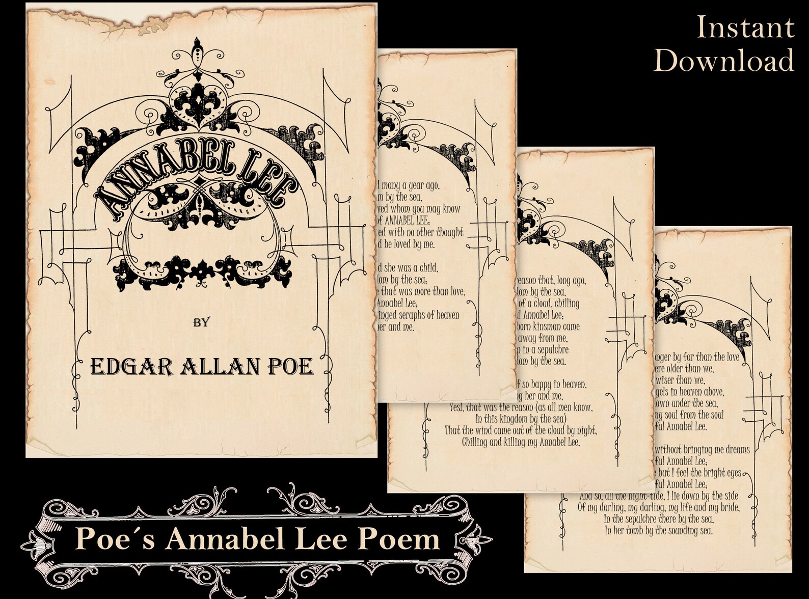 Edgar Allan Poe Printable Junk Journal Decor, Annabel Lee Poem Poster ...