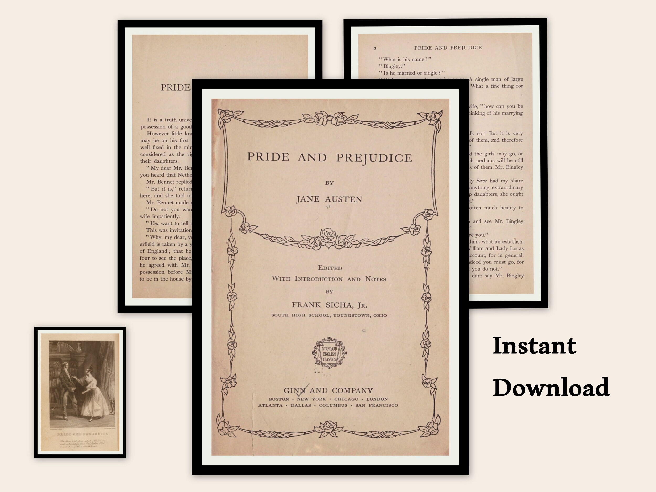 Literary Poster Set Pride and Prejudice 3 Piece Book Wall Art for ...