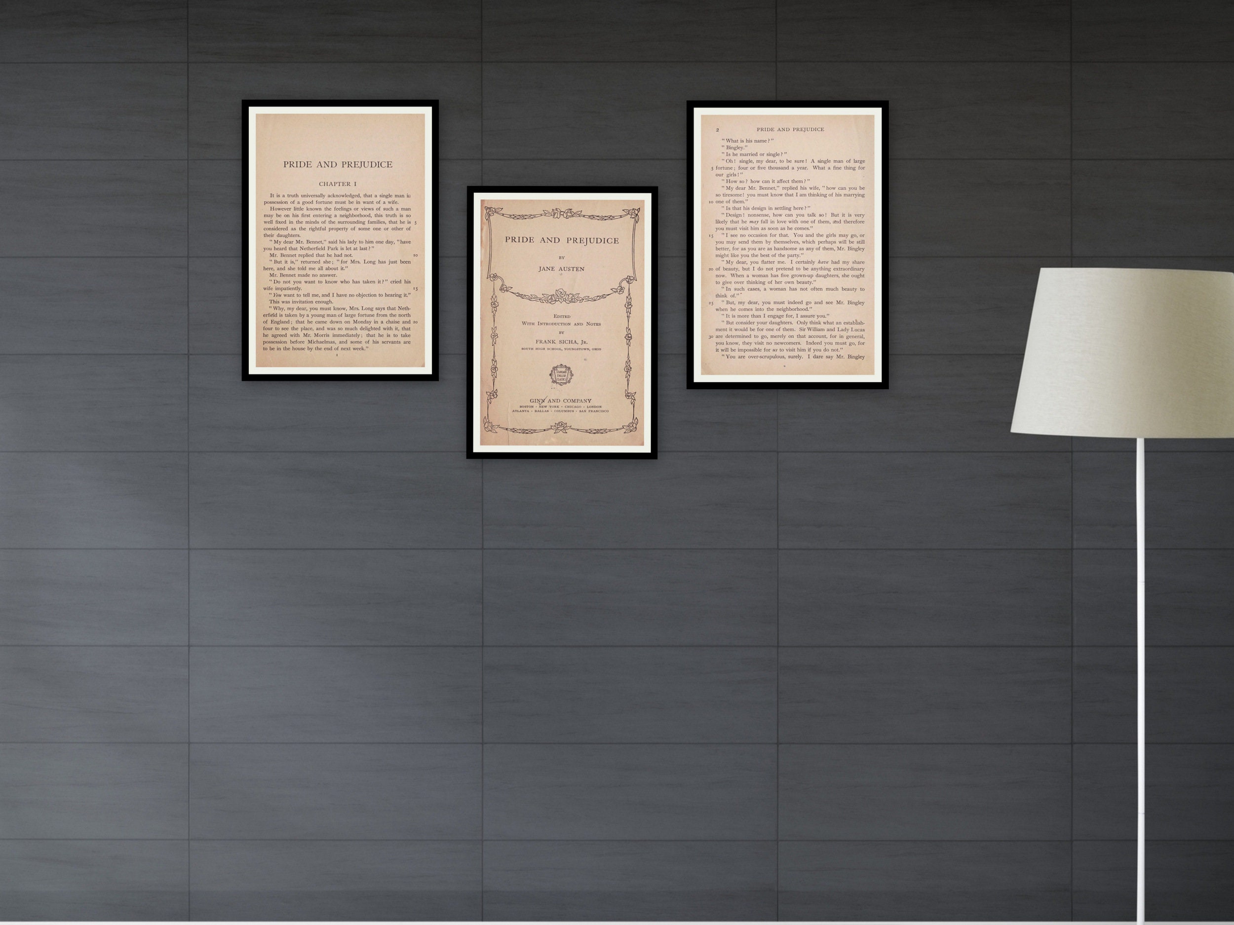 Literary Poster Set Pride and Prejudice 3 Piece Book Wall Art for ...