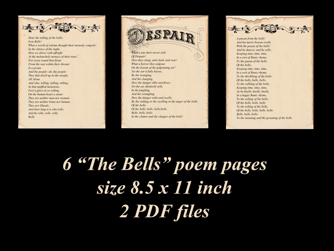 Edgar Allan Poe the Bells Poem, Poe Junk Journal Supplies, Poe ...