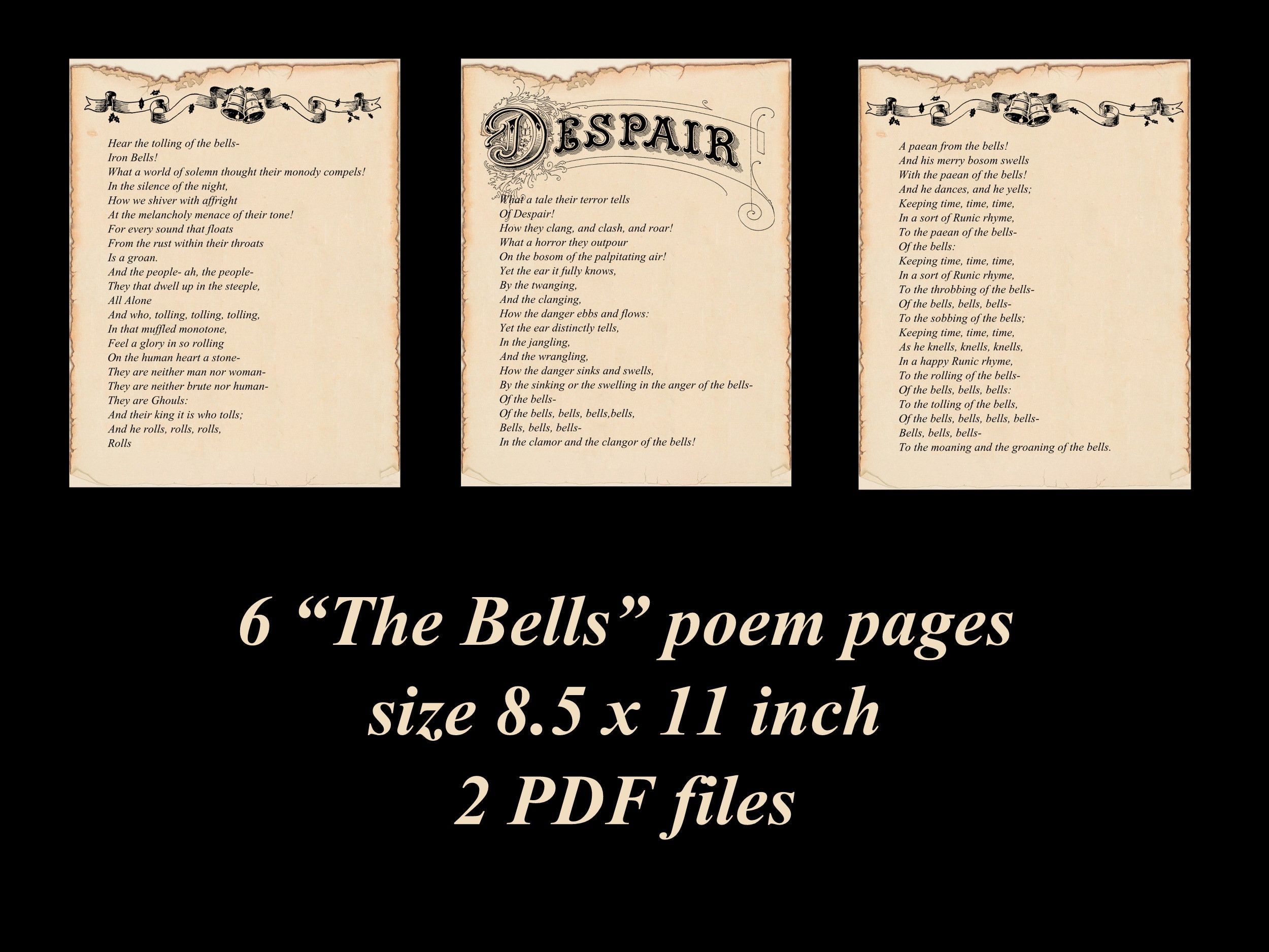 Edgar Allan Poe the Bells Poem, Poe Junk Journal Supplies, Poe ...