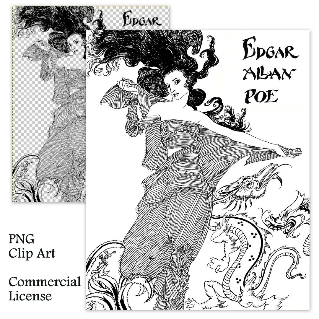 Gothic Dragon and Lady PNG Edgar Allan Poe Tales of Mystery - Etsy