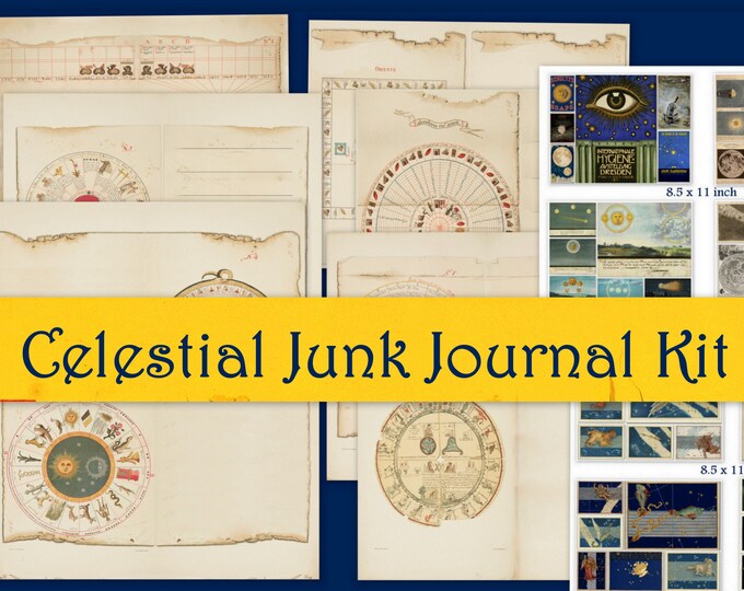 Celestial Digital Paper, Junk Journal Kit, Cosmic Astrology Stickers ...